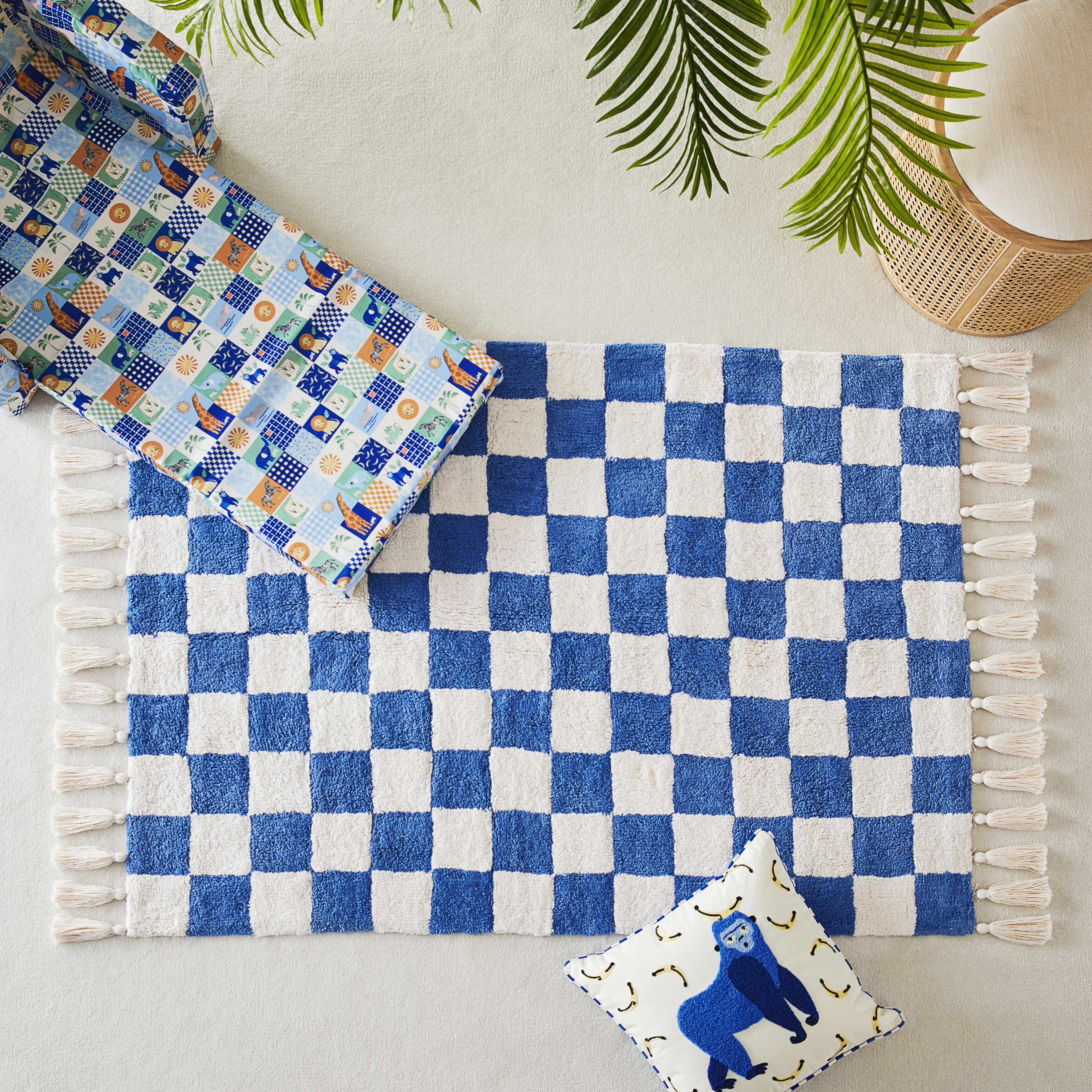Adairs Kids - Designer Blue Check Rug | Adairs