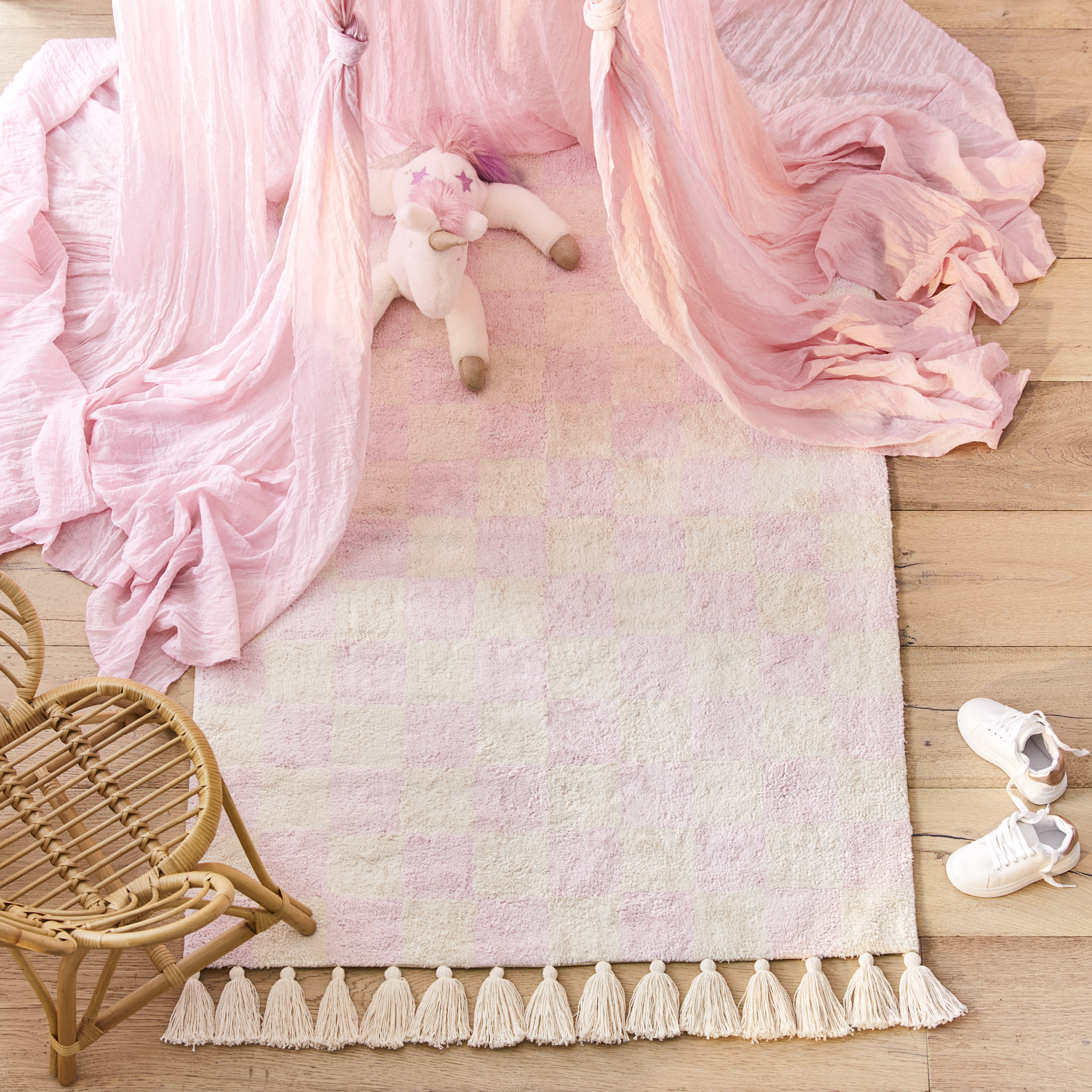 Adairs Kids - Designer Pink Check Rug | Adairs