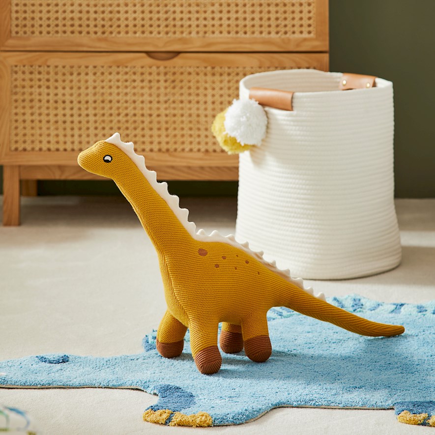 Adairs Kids - Spotty Dinosaur Mustard Knitted Toy | Adairs