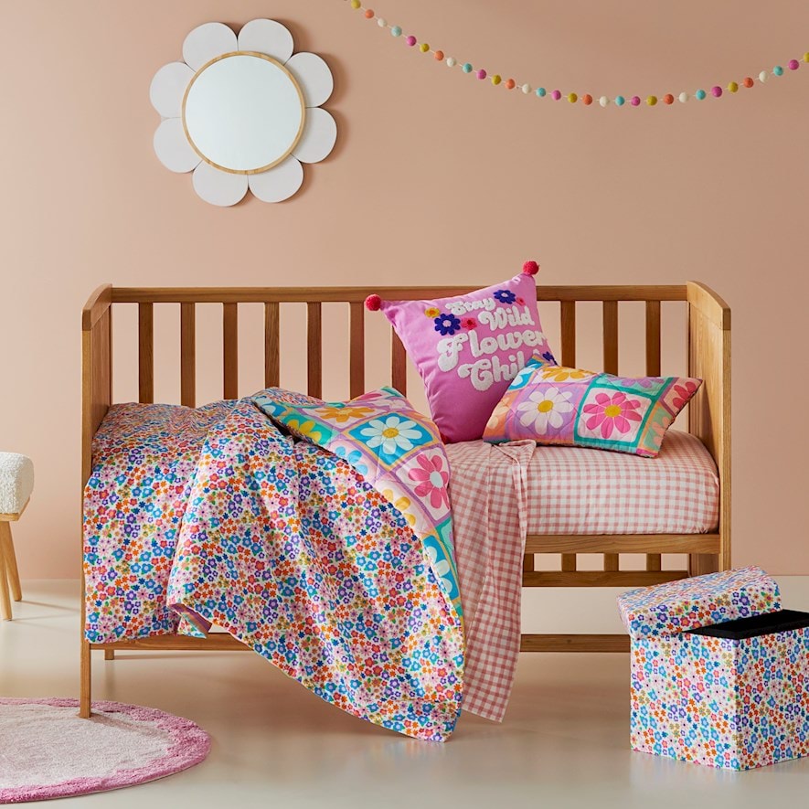 Adairs Kids - Retro Daisy Multi Cot Quilted Quilt Cover Set | Adairs
