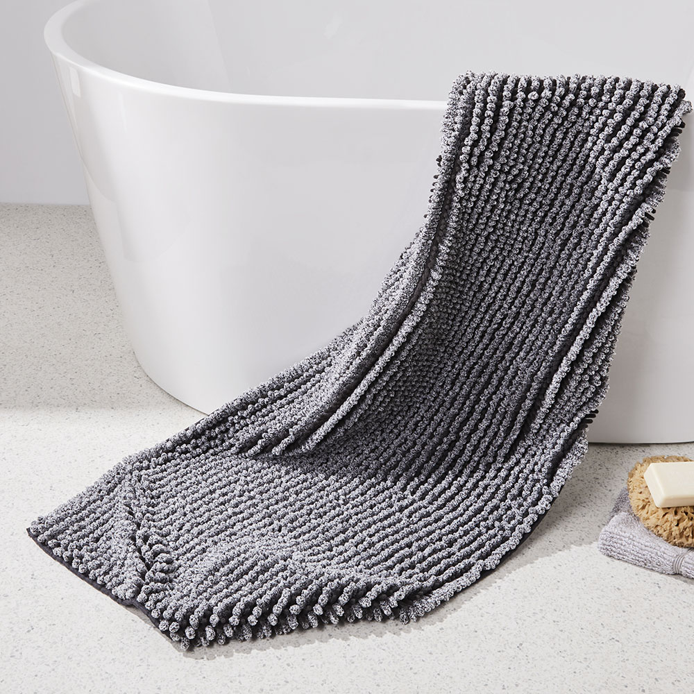 Microplush Graphite Marle Bobble Bath Runner | Adairs