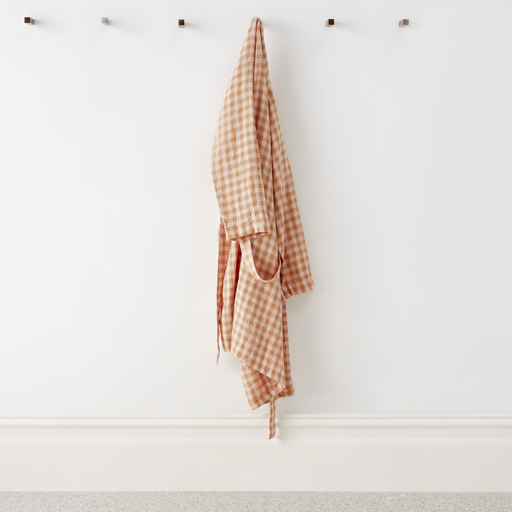 Vintage Washed Linen Caramel & Pink Check Robe | Adairs