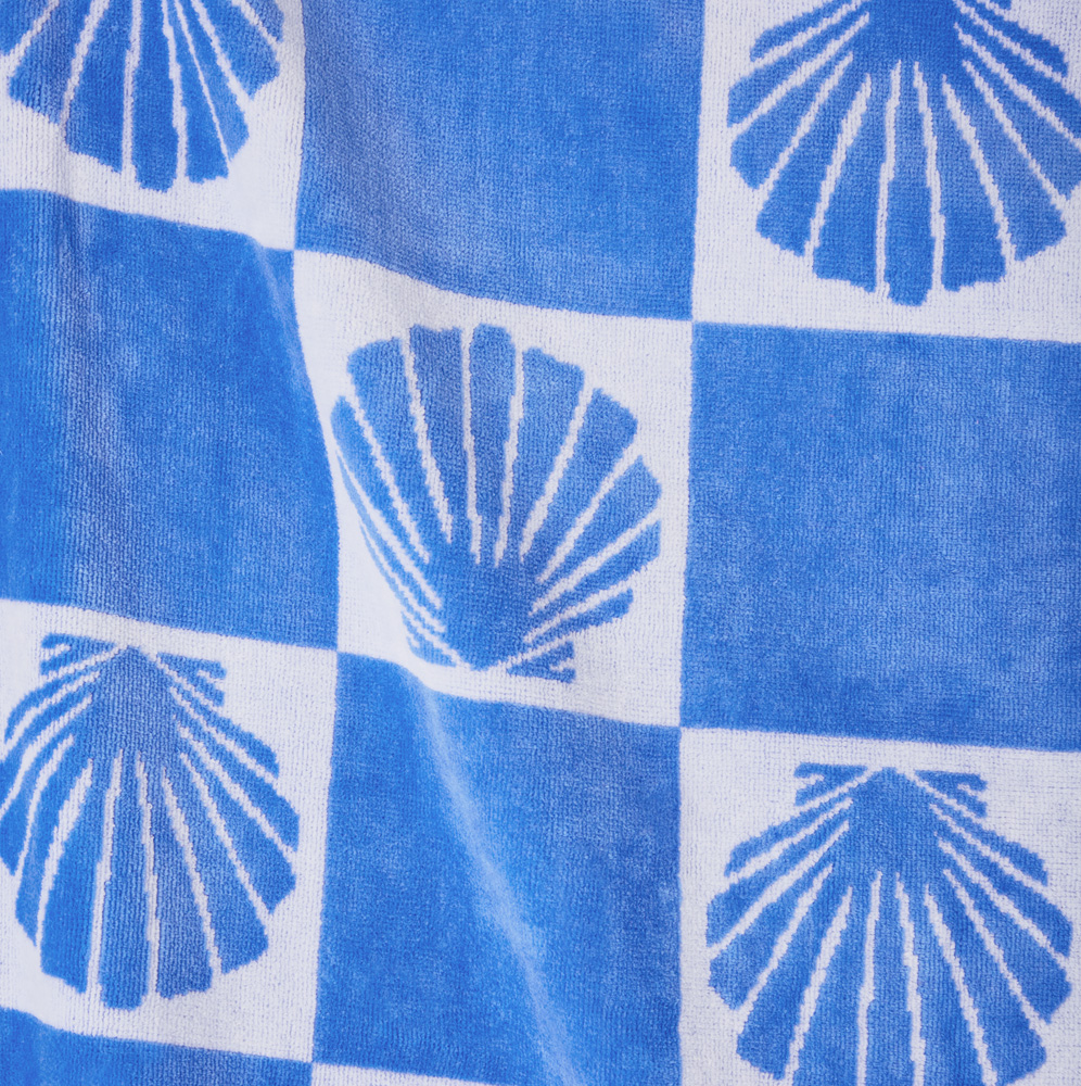 Velour Blue Shell Check Beach Towel | Adairs