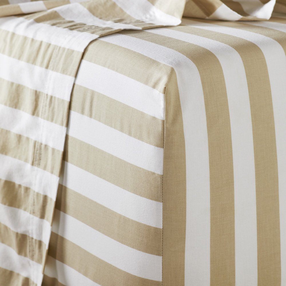 Printed Natural Stripe Cotton Washed Sheet Set | Adairs