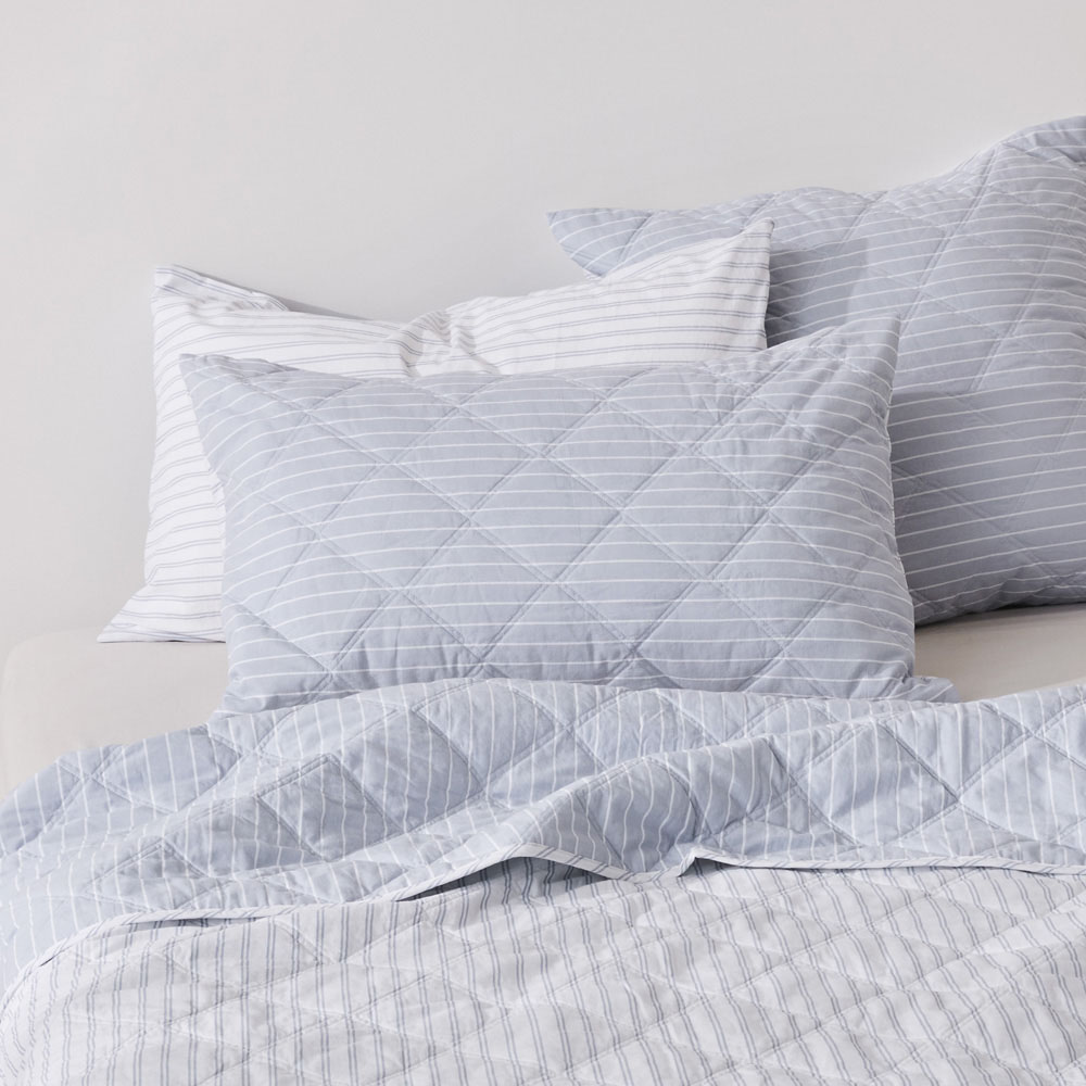 Stonewashed Cotton Blue Stripe Quilted Coverlet Separates | Adairs