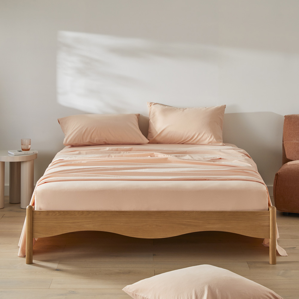 Stonewashed Cotton Pale Peach Sheet Set | Adairs