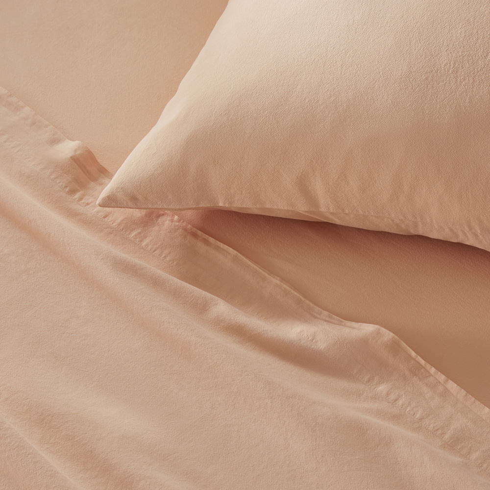 Stonewashed Cotton Pale Peach Sheet Set | Adairs