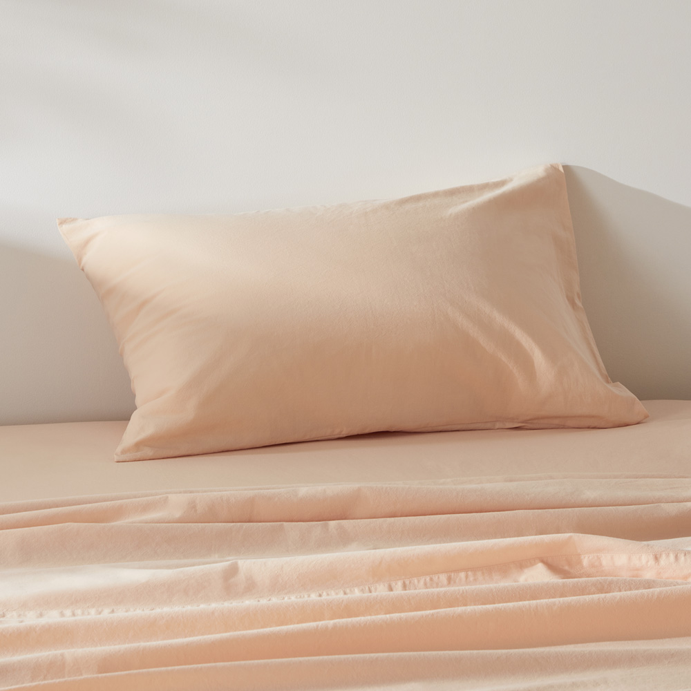 Stonewashed Cotton Pale Peach Sheet Set | Adairs