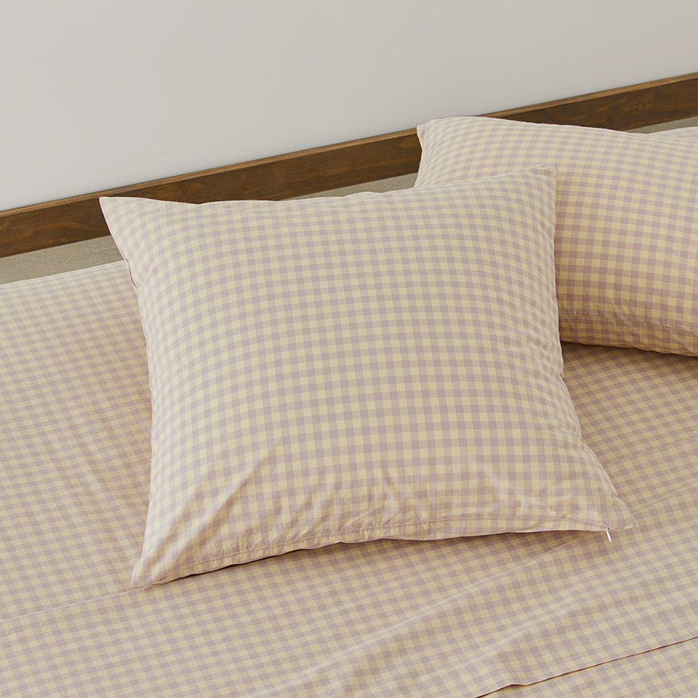 Stonewashed Cotton Printed Dusty Lemon Gingham Sheet Separates | Adairs