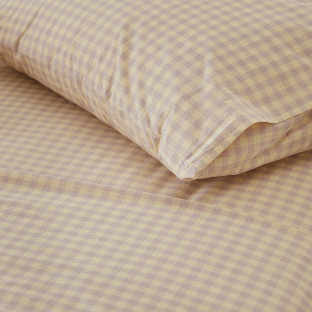 Stonewashed Cotton Printed Dusty Lemon Gingham Sheet Set | Adairs