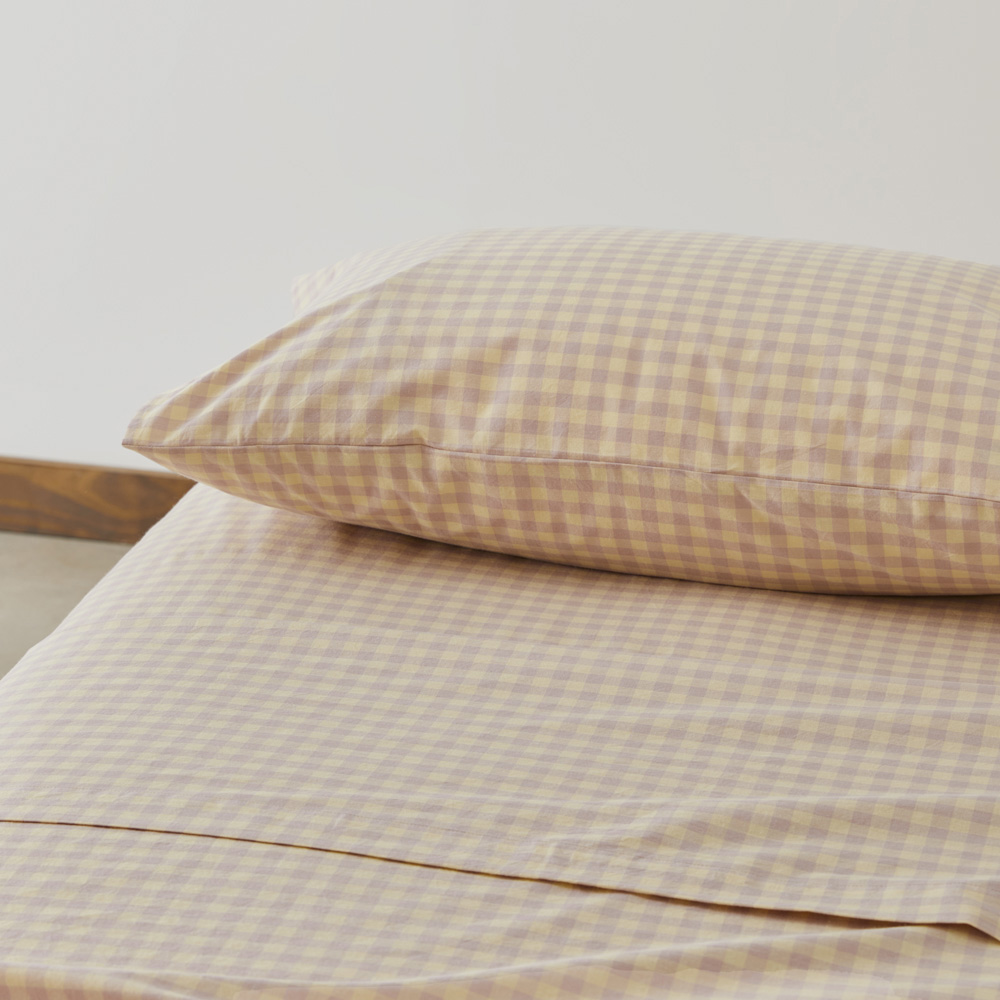 Stonewashed Cotton Printed Dusty Lemon Gingham Sheet Separates | Adairs