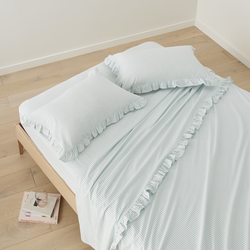 Ruffle Mint Blue Stripe Sheet Set | Adairs