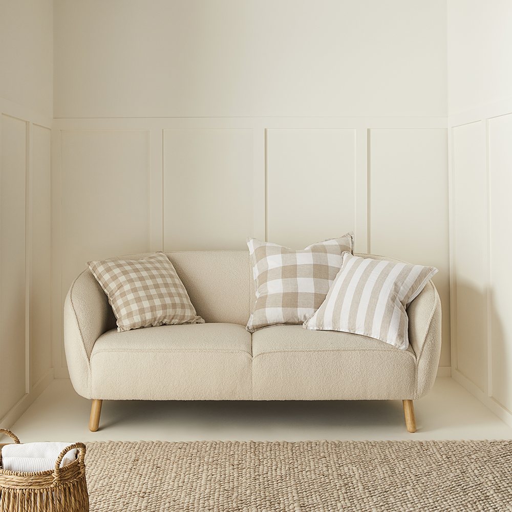 Belgian White & Linen Large Check Vintage Washed Linen Cushion | Adairs