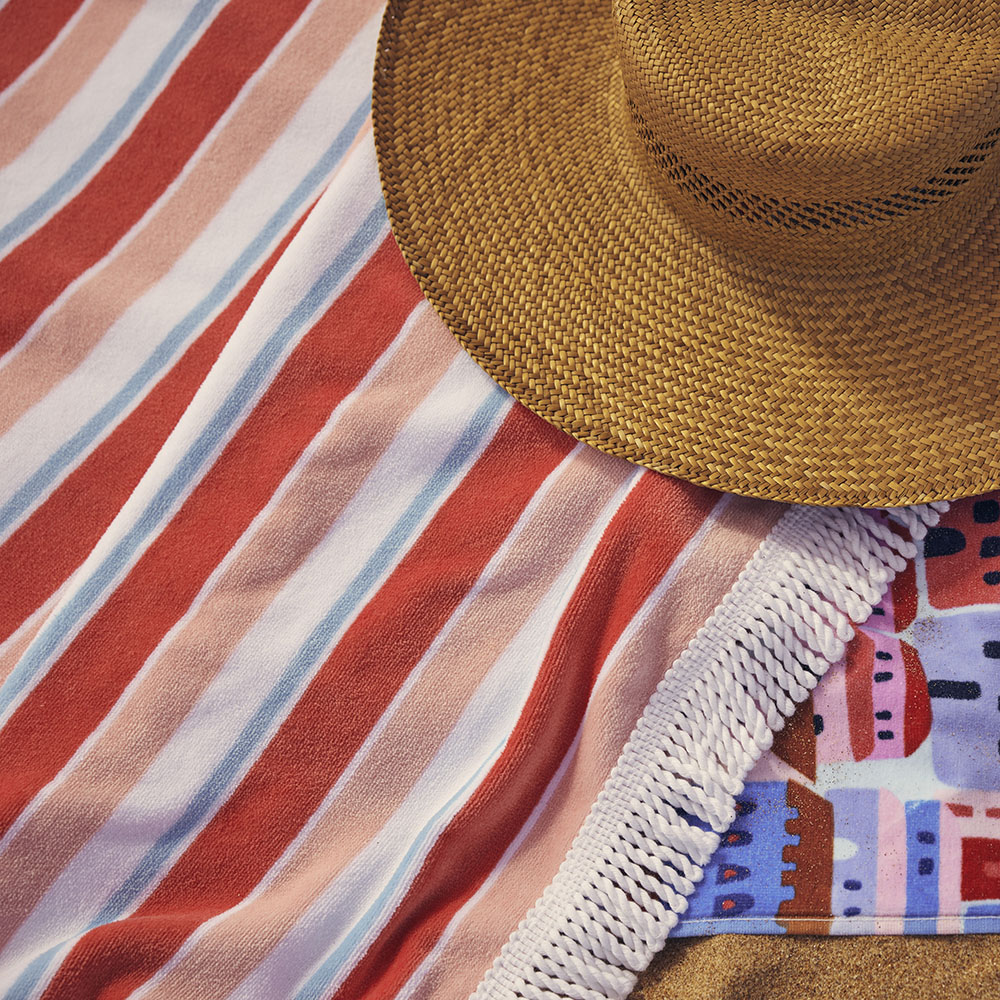 Velour Ocean Stripe Red Beach Towel | Adairs