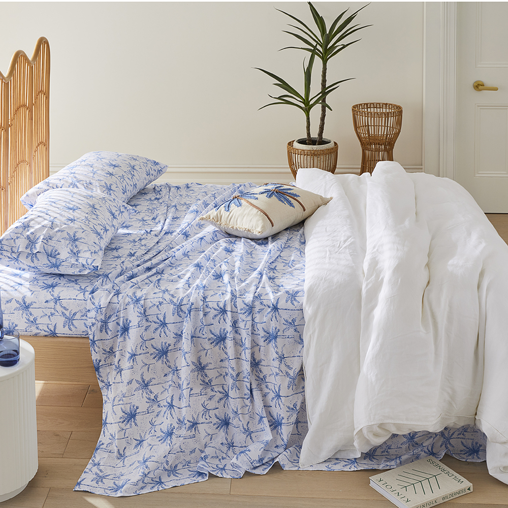 Ocean Palms Blue Printed Sheet Set | Adairs