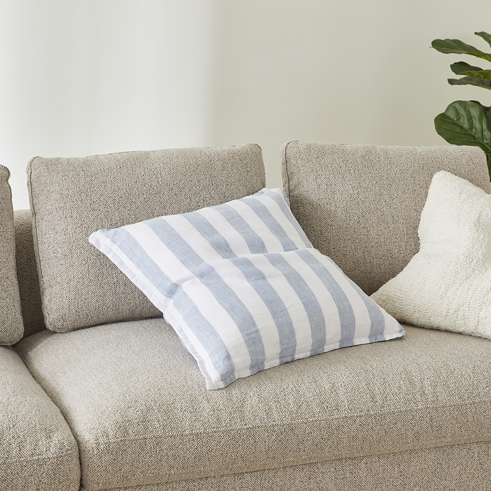 Belgian Light Denim Stripe Vintage Washed Linen Cushion | Adairs