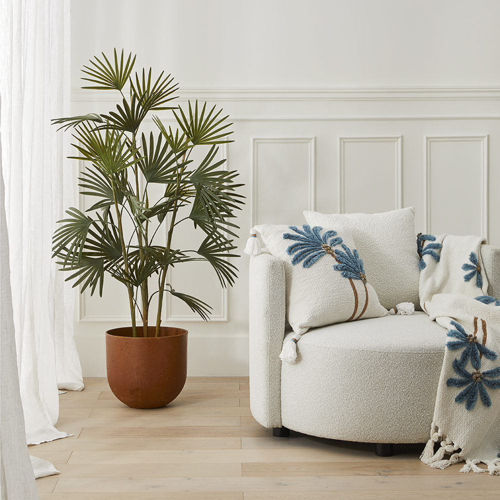 Falls Palm White and Blue Cushion | Adairs