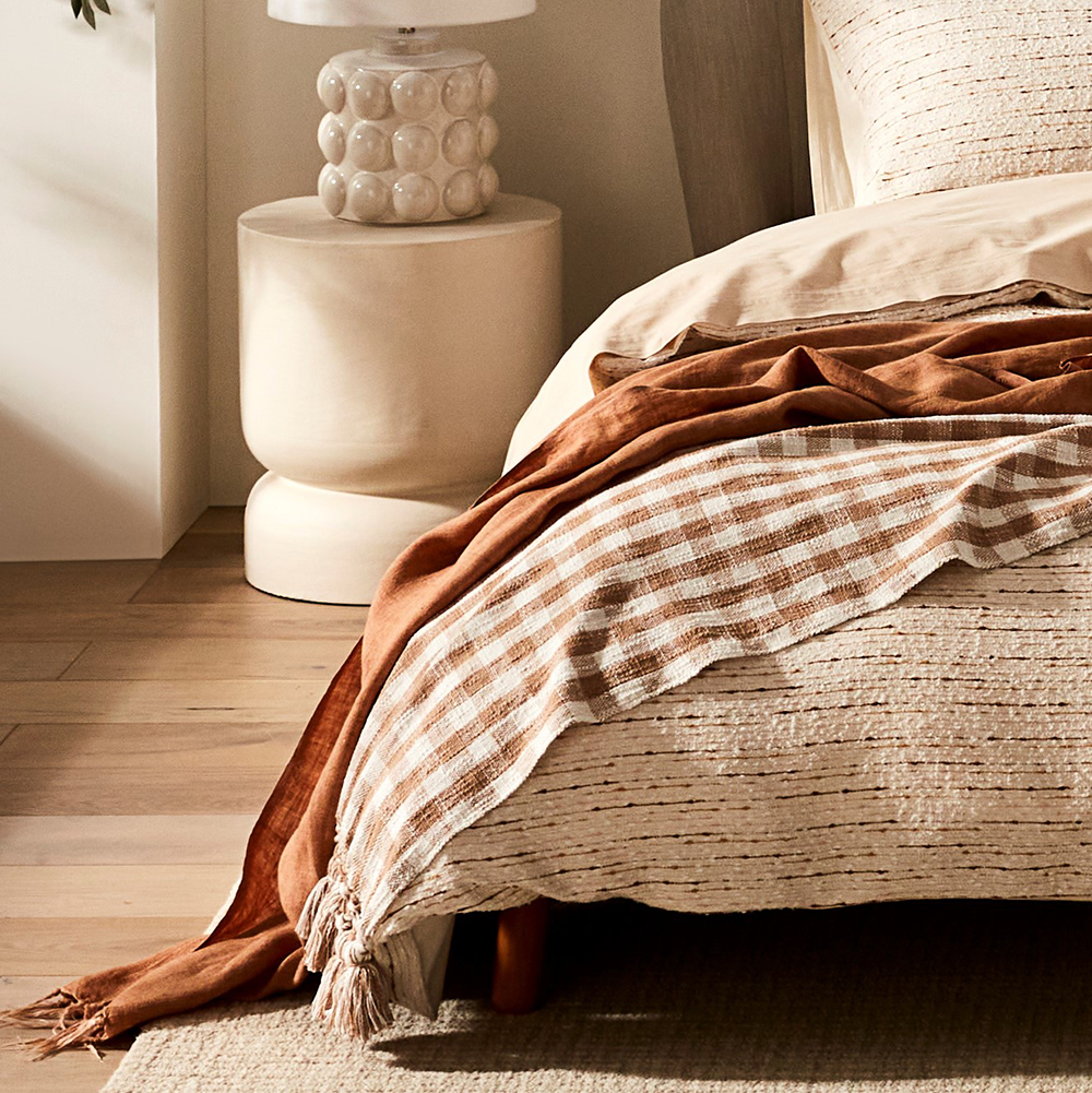 Zola Hazelnut & White Throw | Adairs