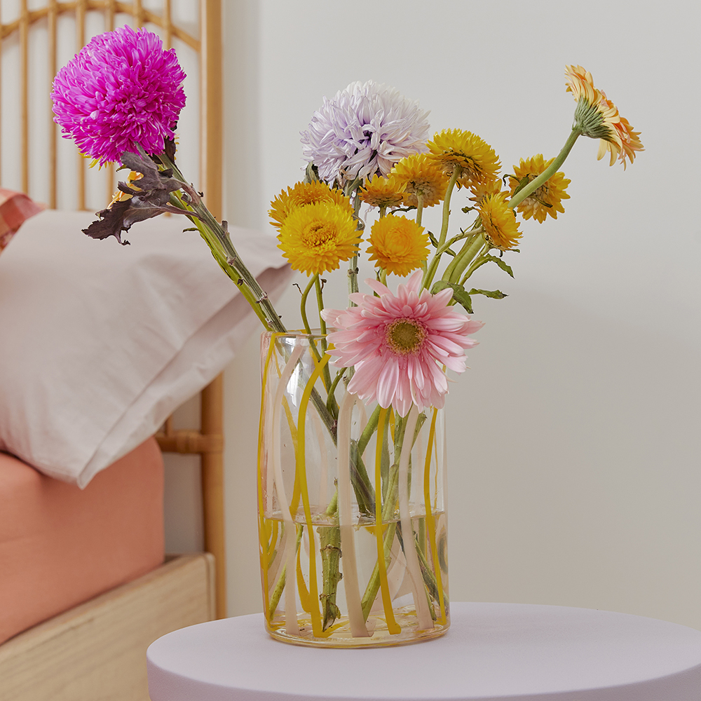 Oslo Pink & Yellow Stripe Vase | Adairs