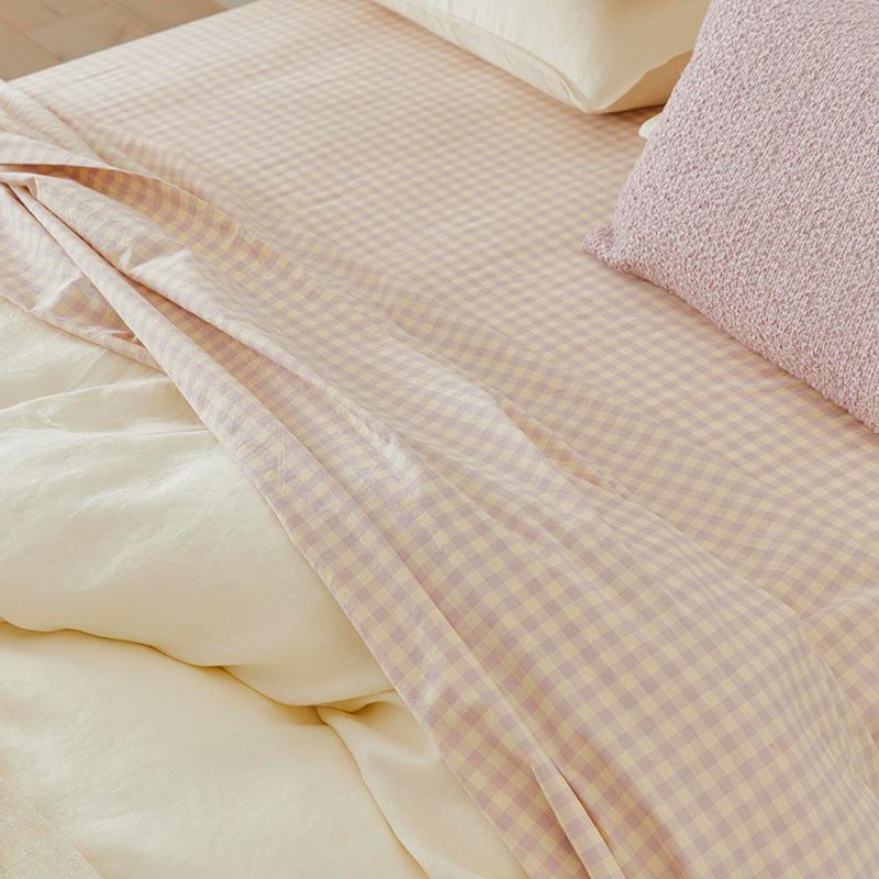 Stonewashed Cotton Printed Dusty Lemon Gingham Sheet Set Adairs