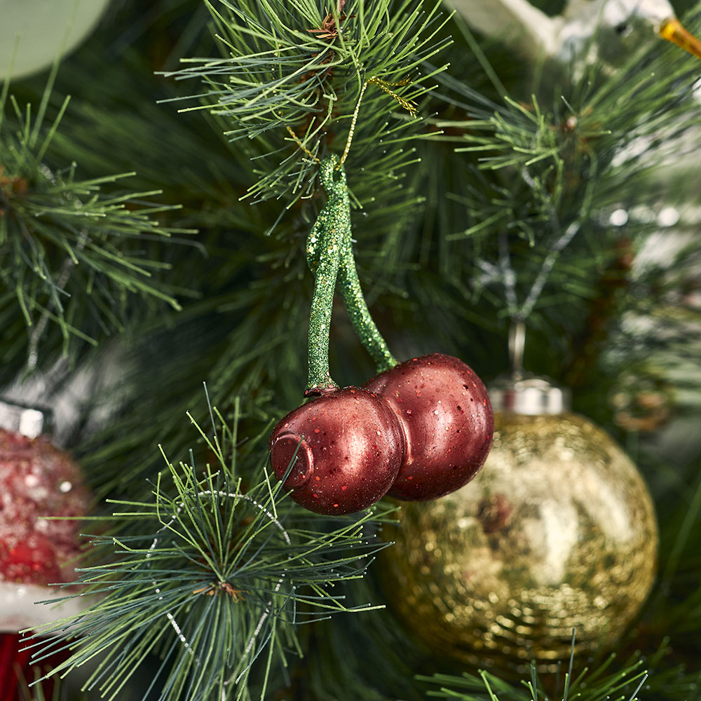 Christmas Fun Cherries Antiqued Glass Decoration | Adairs