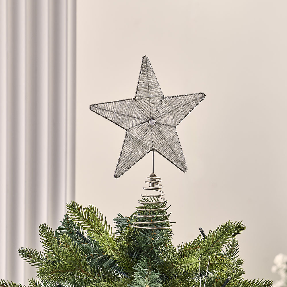 Beaded Silver Luxe Star Tree Topper | Adairs