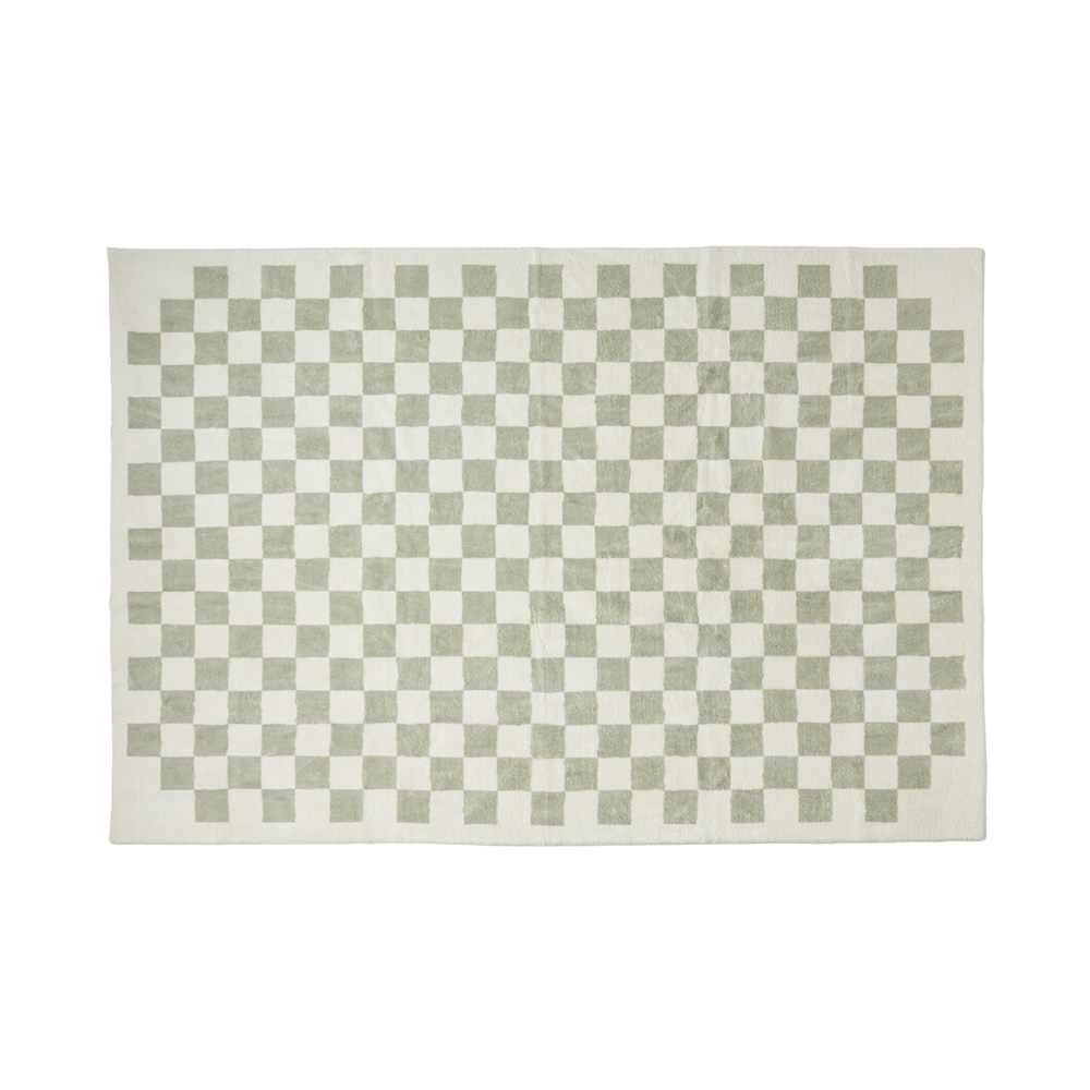 Supersoft Checkerboard Sage Washable Rug | Adairs