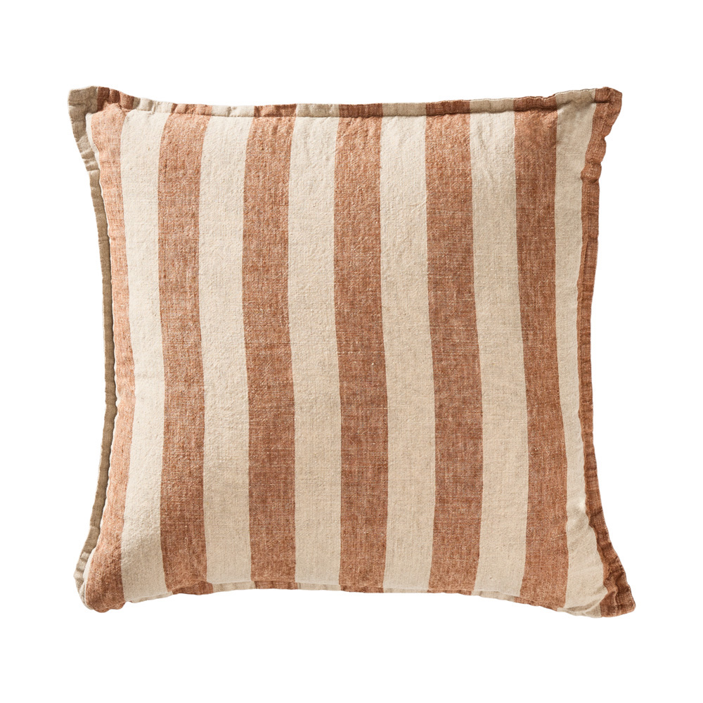 Belgian Brown Sugar & Linen Stripe Vintage Washed Linen Cushion | Adairs