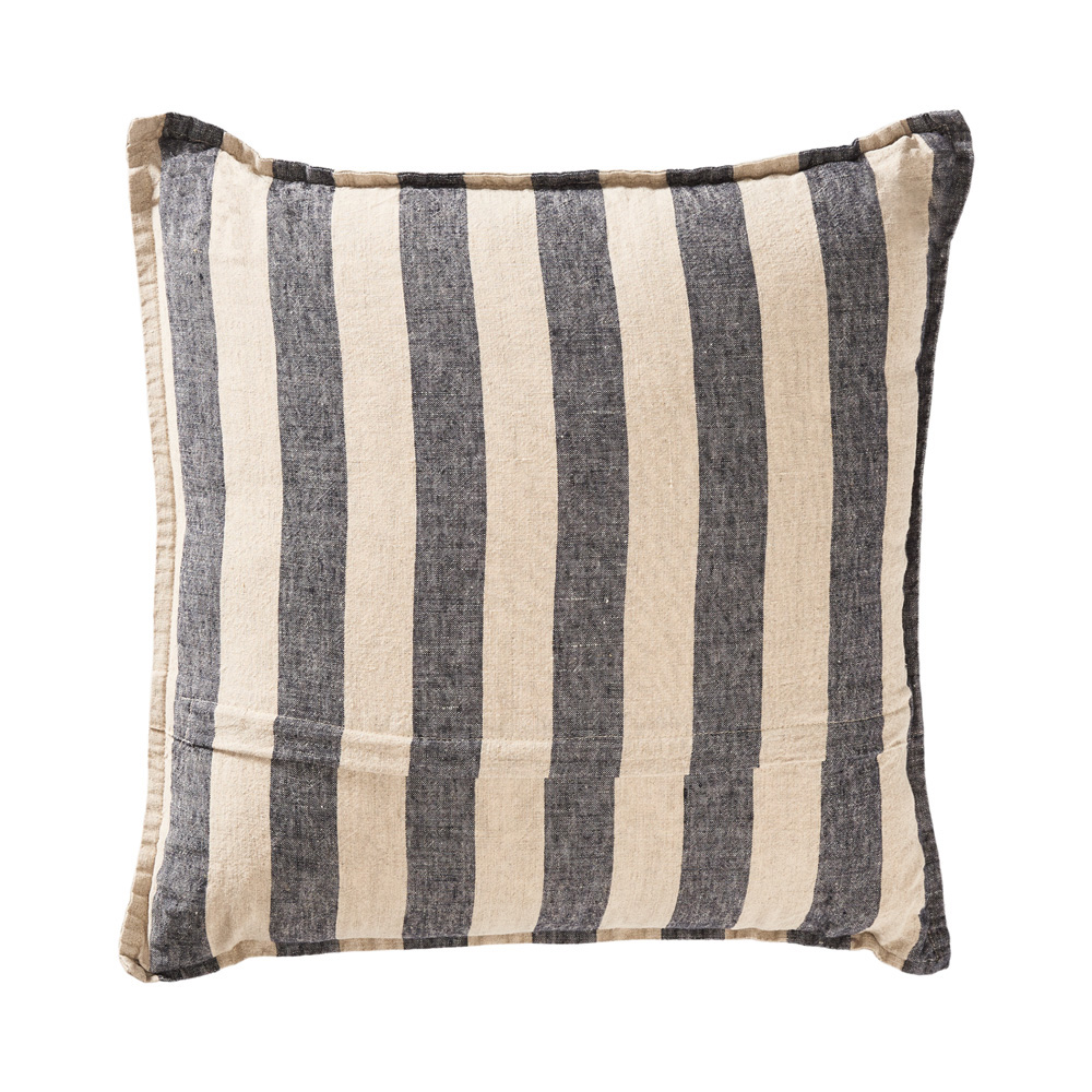 Belgian Navy & Linen Stripe Vintage Washed Linen Cushion | Adairs