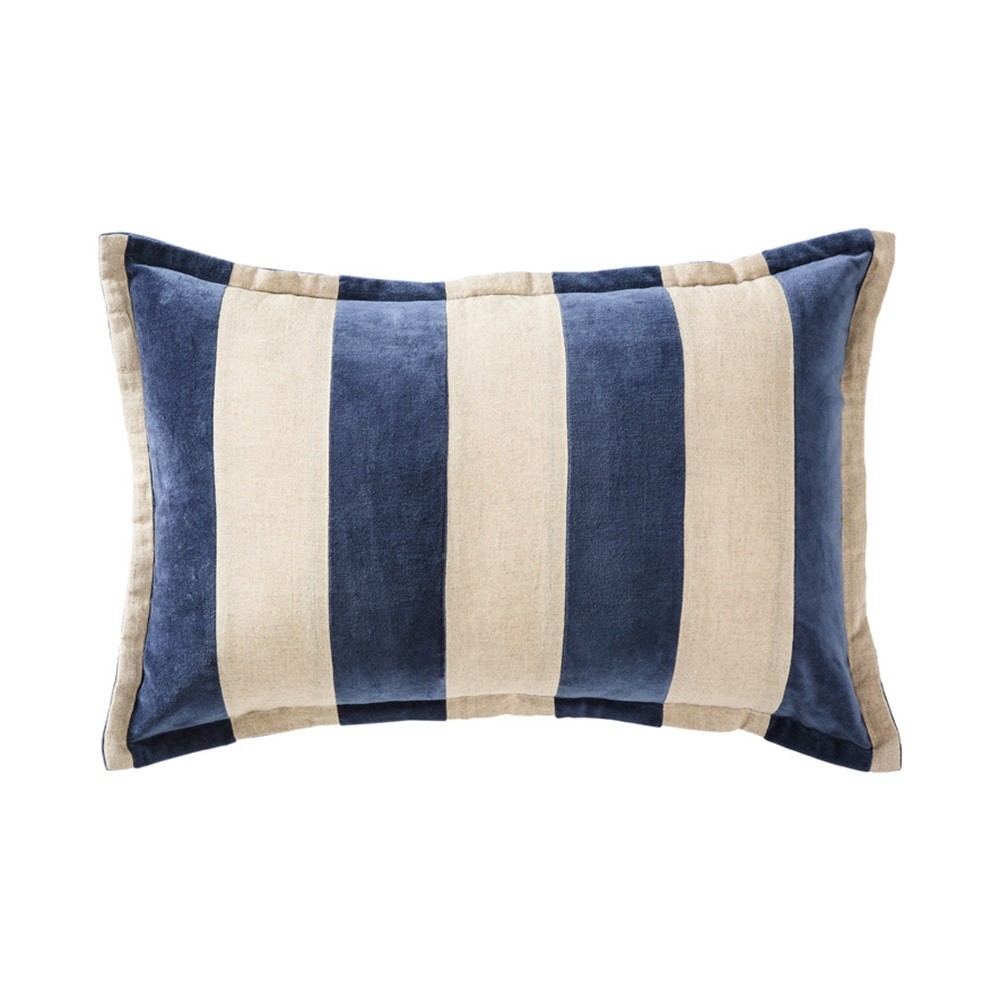 Bombay Navy Stripe Velvet Cushion | Adairs