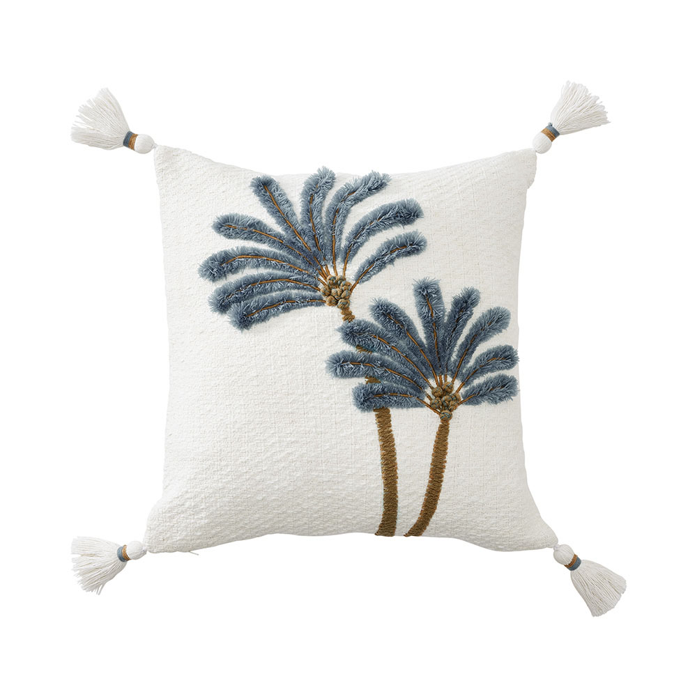 Falls Palm White and Blue Cushion | Adairs