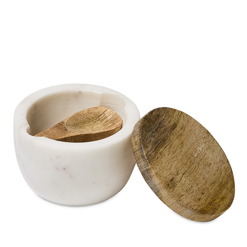 Boston Kitchen Natural Salt Pot with Lid & Wooden Spoon | Adairs