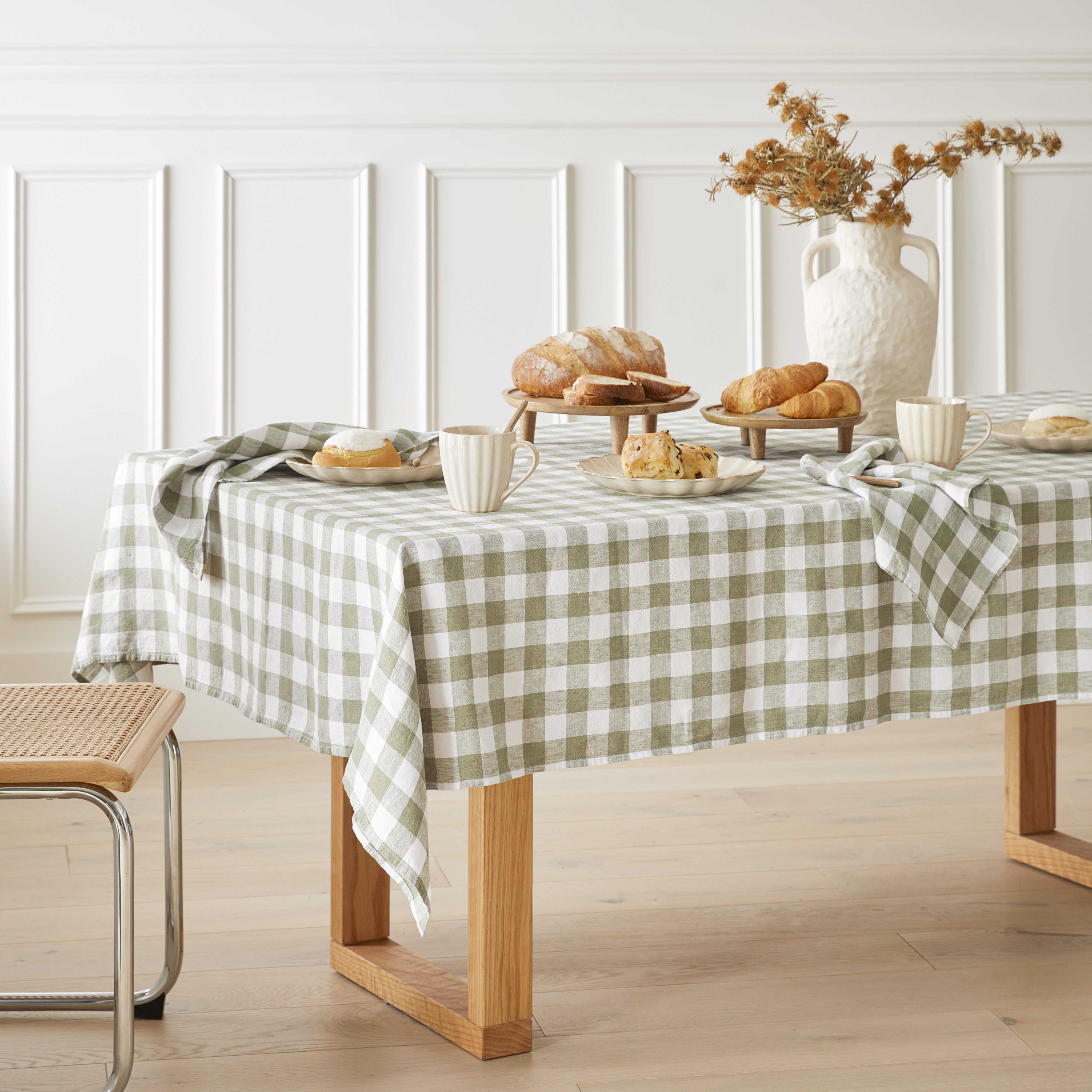 Belgian Forest & White Check Vintage Washed Linen Tablecloth | Adairs