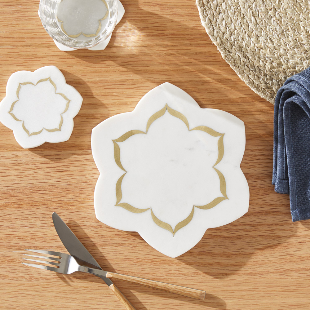 Flower Star White & Gold Marble Trivet | Adairs