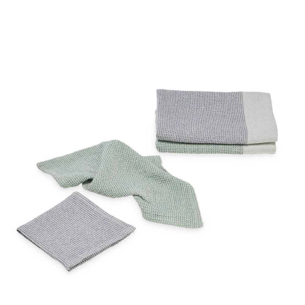 Stonewashed Waffle Mint & Blue Tea Towel & Dishcloth Set | Adairs