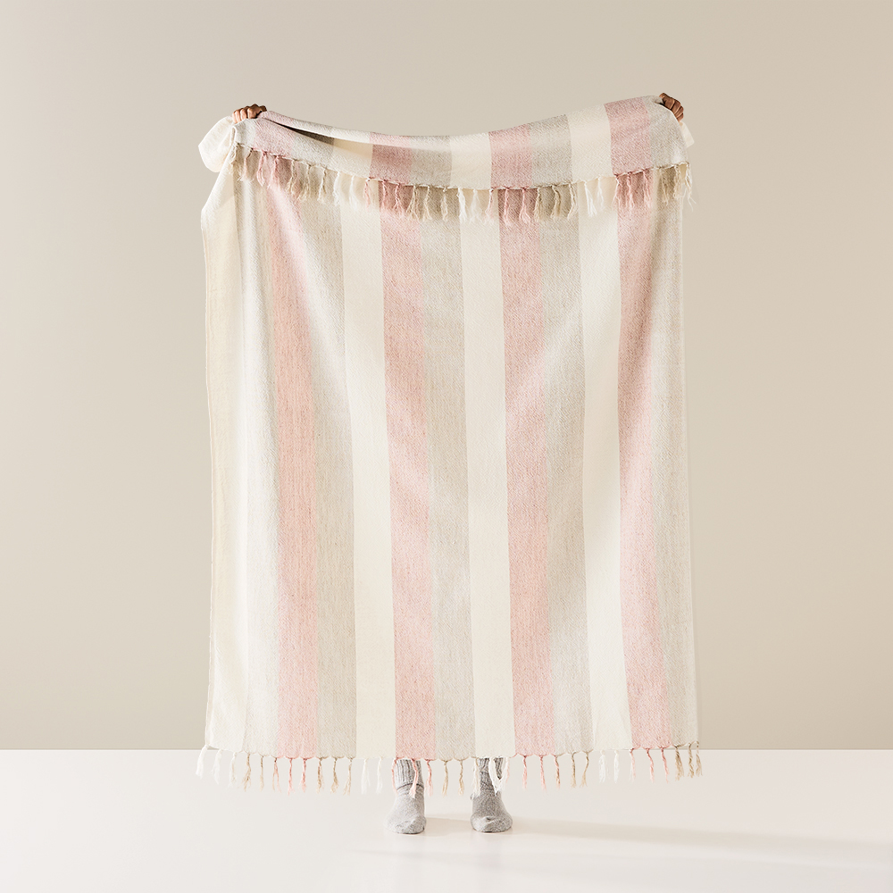 Cabo Natural & Dusty Rose Stripe Throw | Adairs