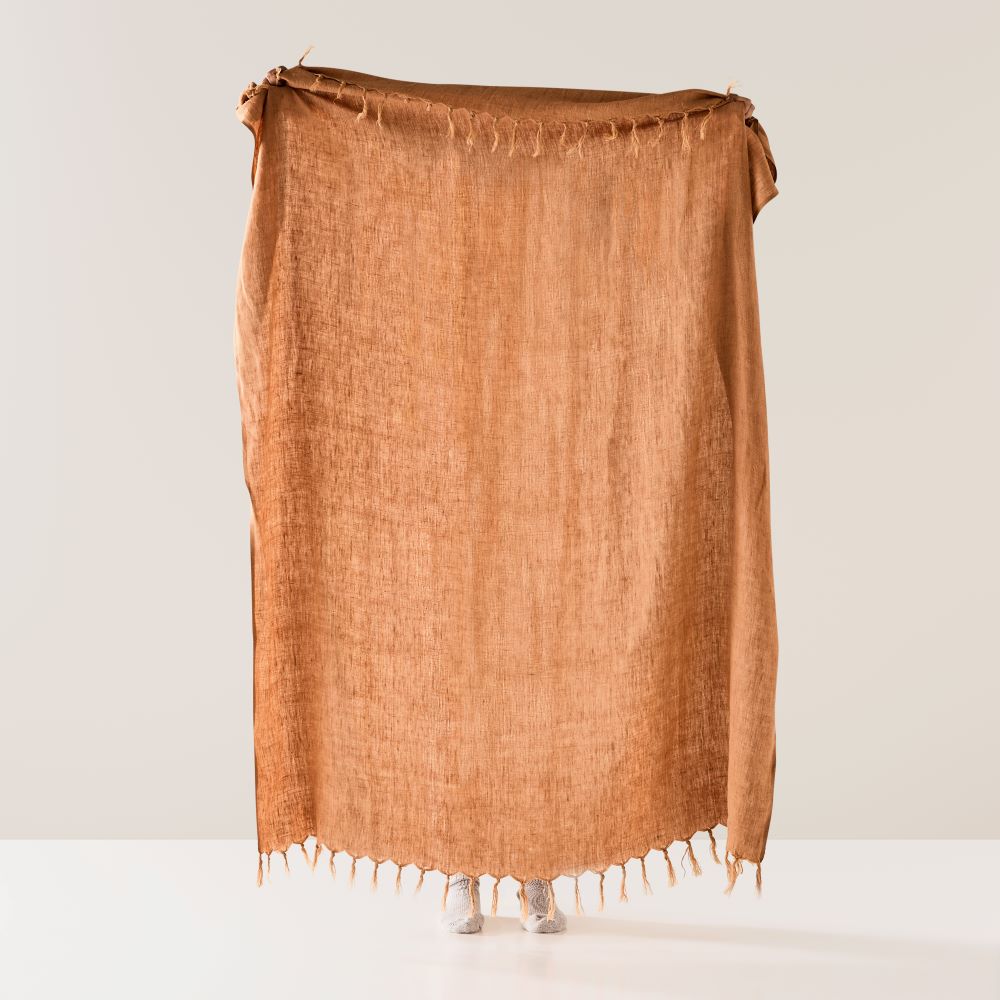 Malmo Chestnut Linen Throw | Adairs
