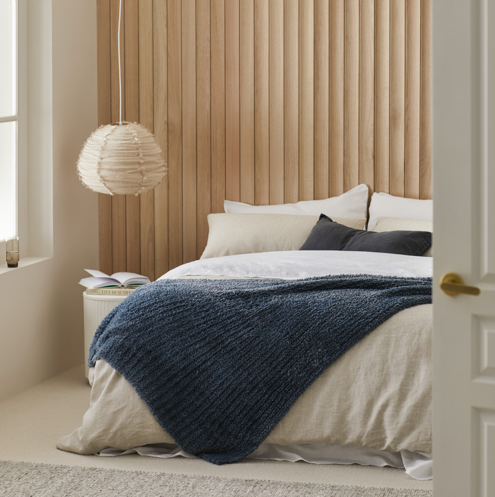 Munich Blue Stone Feather Yarn Throw | Adairs