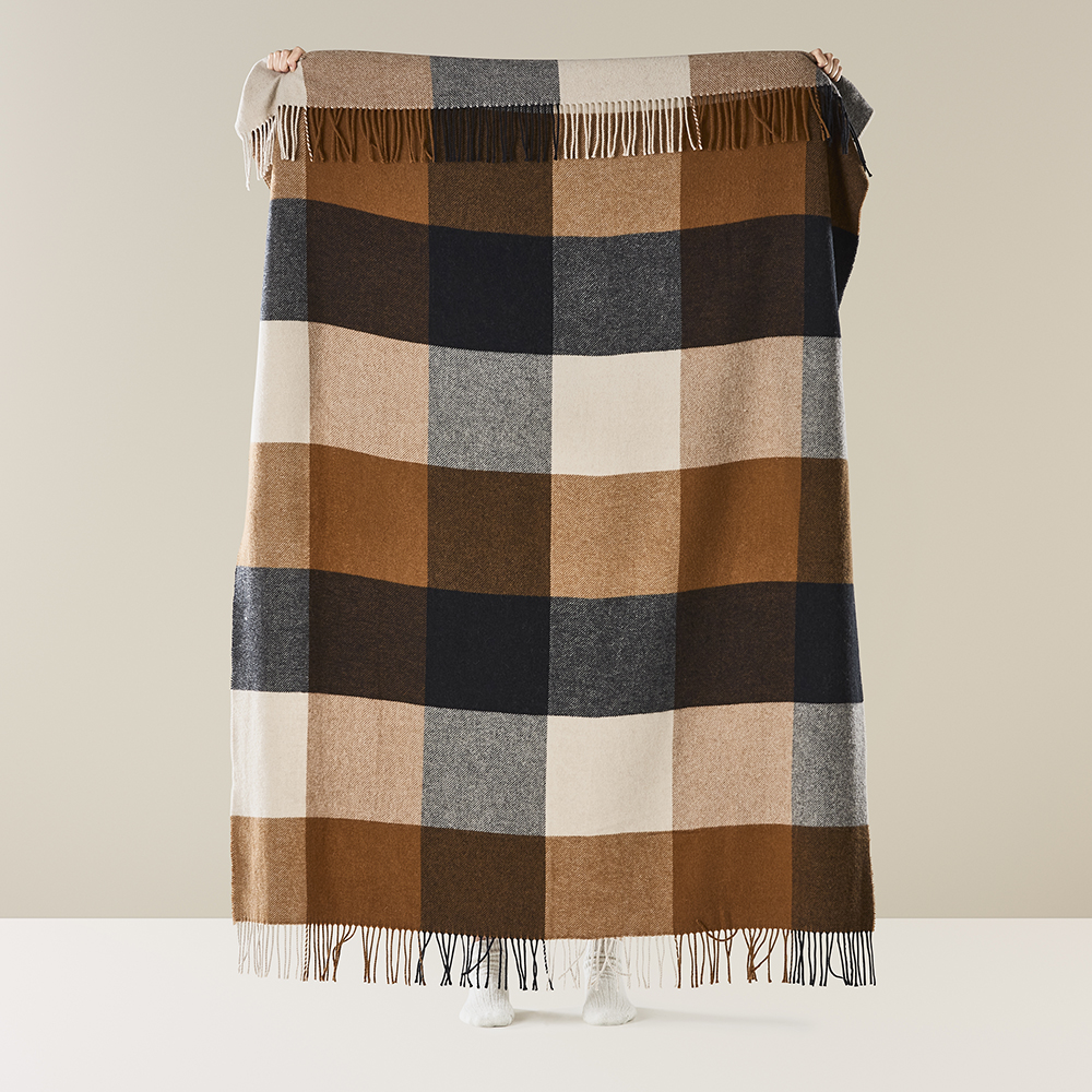 Holland Navy & Brown Wool Throw | Adairs