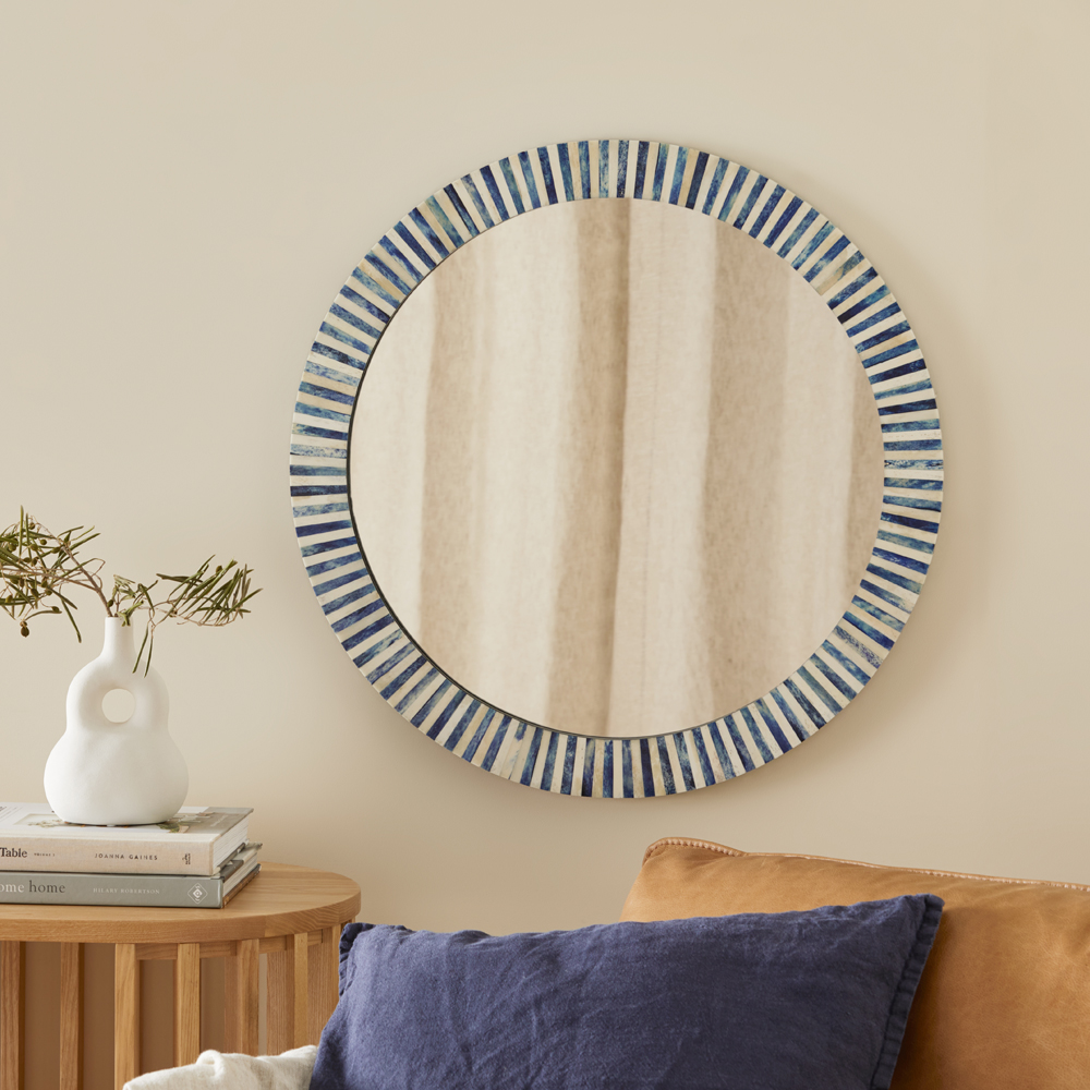 Catania Blue & Ivory Stripe Mirror | Adairs