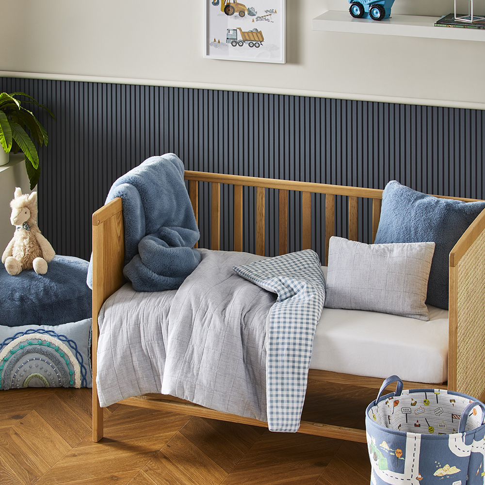 Adairs Kids - Aston Chambray Quilted Blue Cot Quilt Cover Set | Adairs