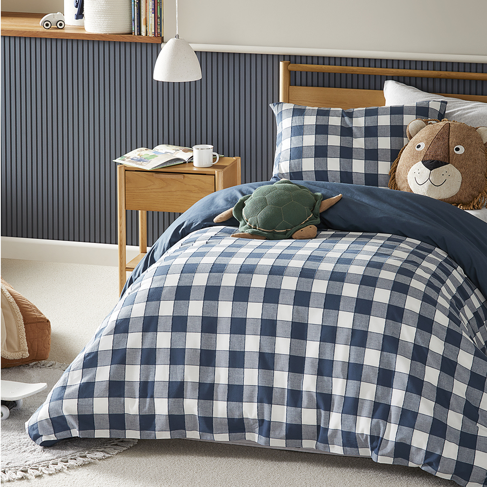 Adairs Kids - Carter Check Denim Quilt Cover Set | Adairs