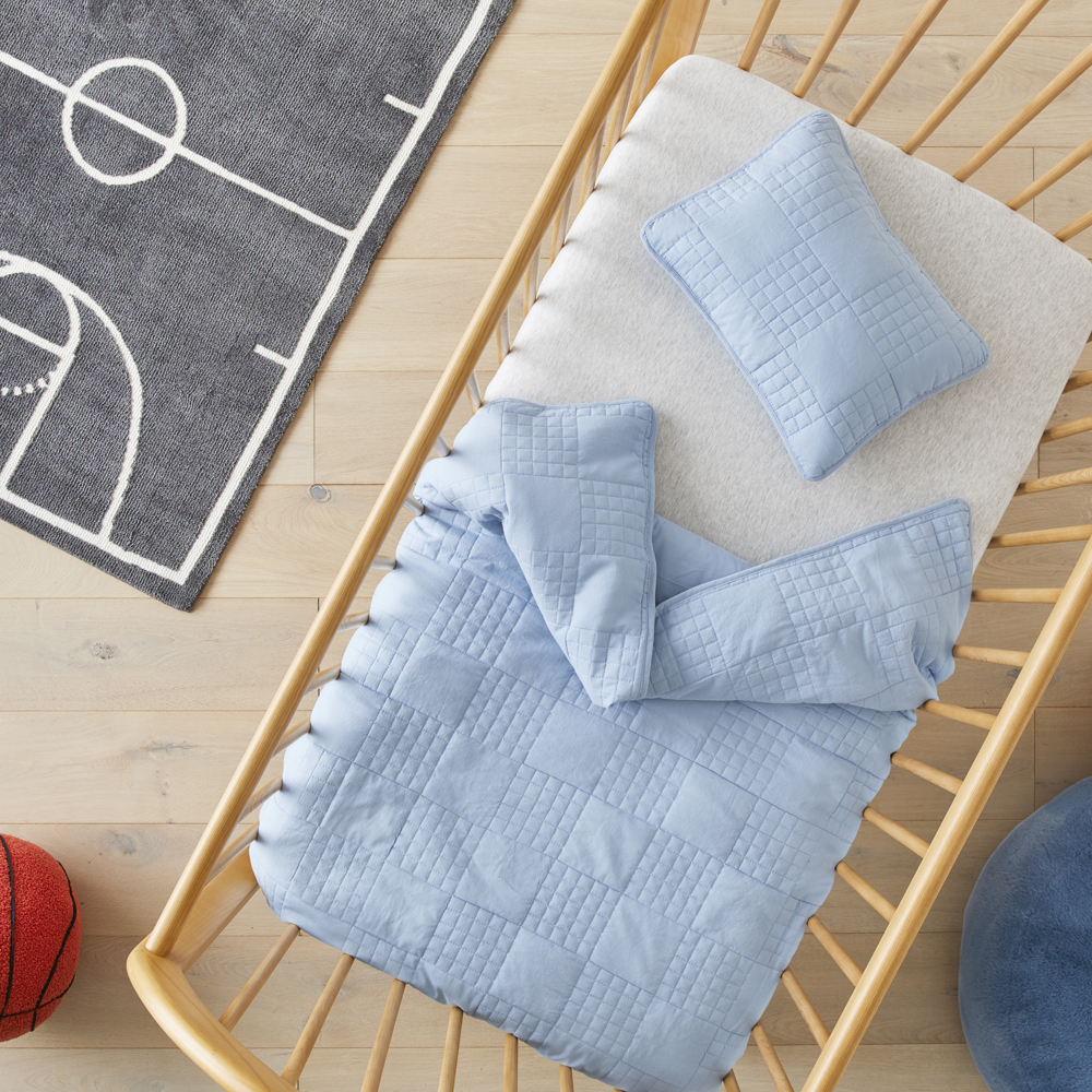 Adairs Kids - Murphy Powder Blue Quilted Cot Quilt Cover Set | Adairs