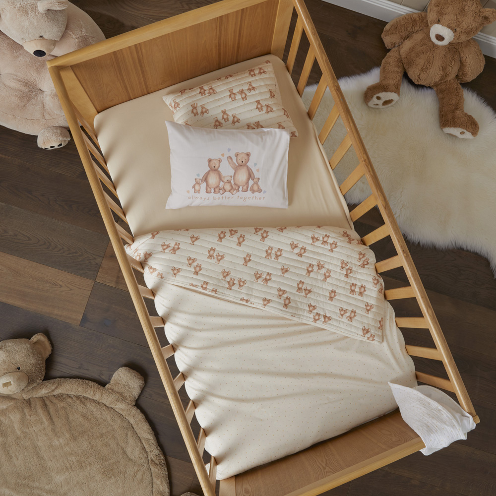 Adairs Kids - Teddy Time Jersey Baby Natural Quilted Cot Quilt Cover ...