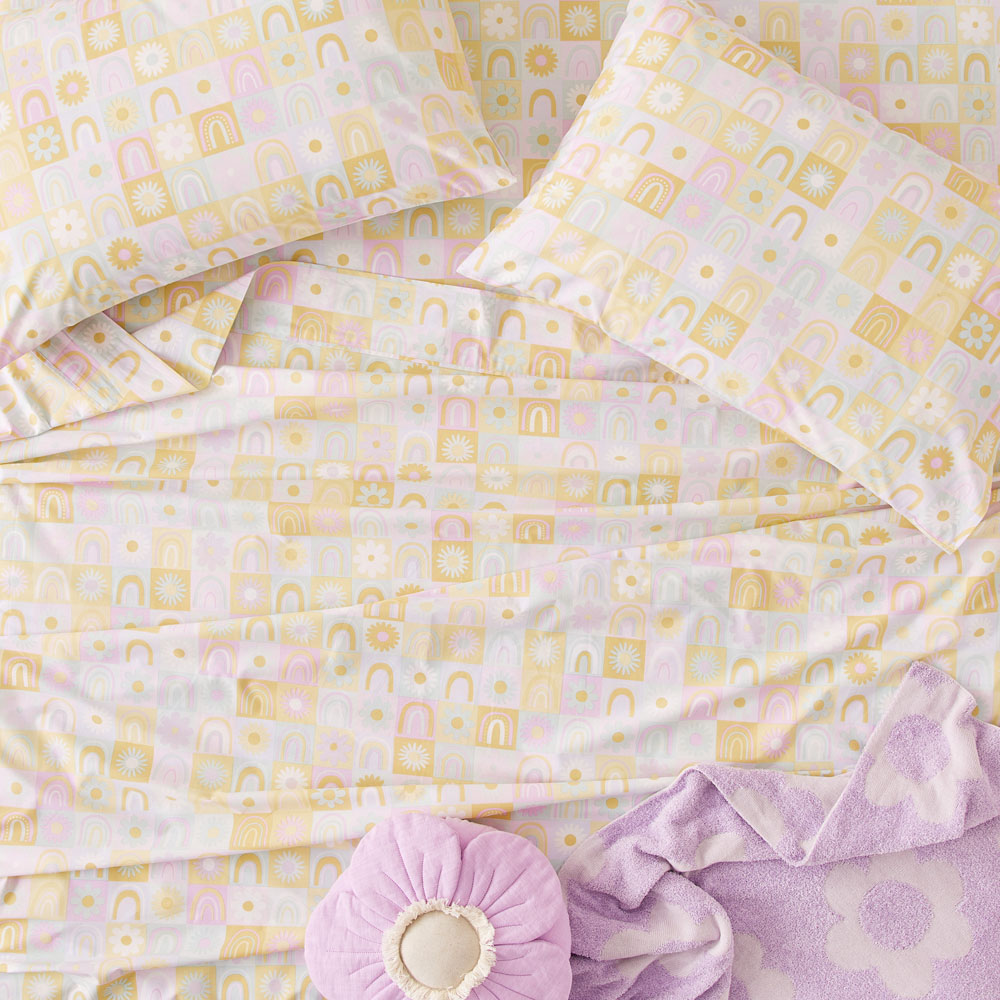 Adairs Kids - Rainbow Daisy Pastel Grid Sheet Set | Adairs