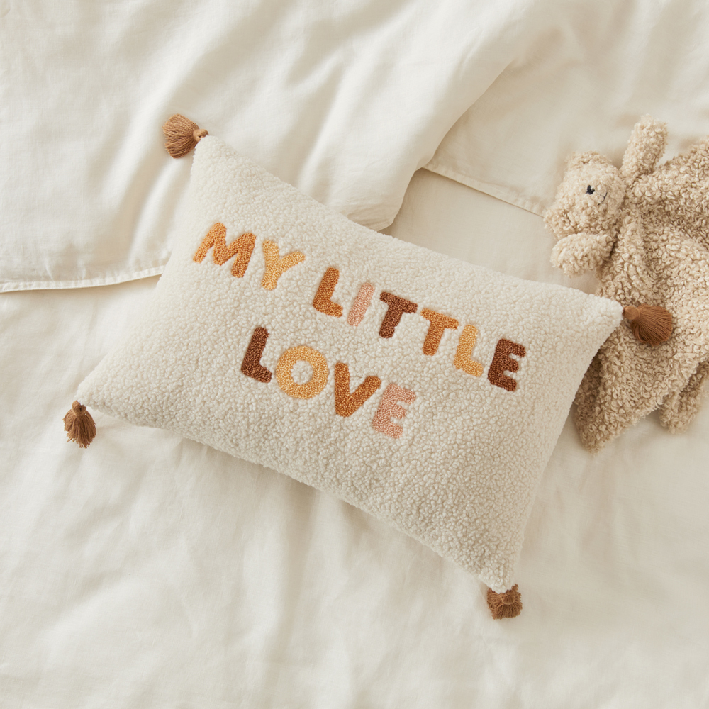 Adairs Kids - My Little Love Natural Boucle Text Cushion | Adairs