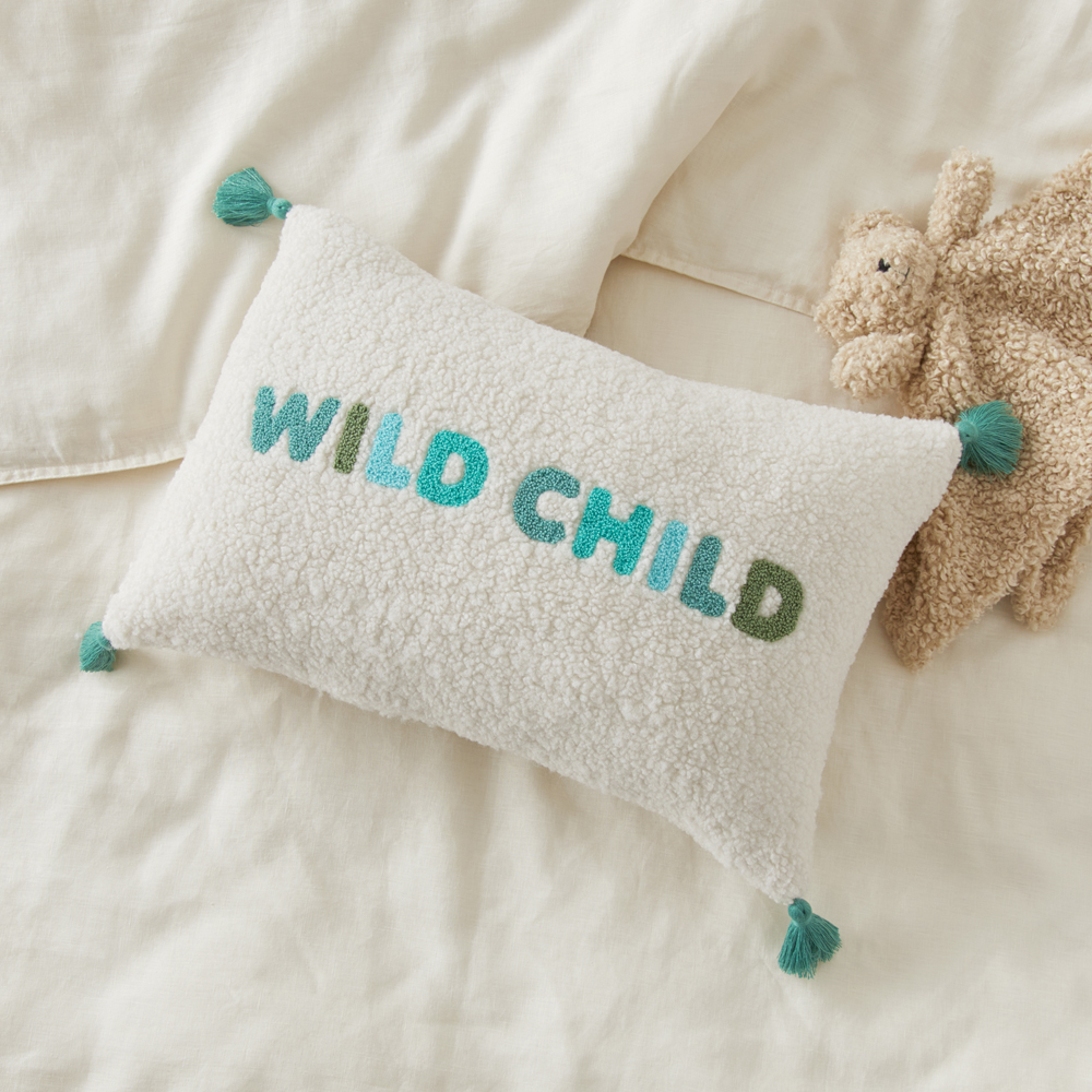 Adairs Kids - Wild Child Sage Boucle Text Cushion | Adairs