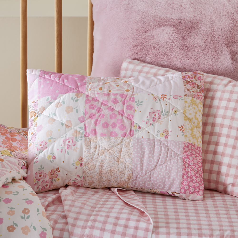 Adairs Kids - Nola Patchwork Pink Quilted Cot Quilt Cover Set | Adairs