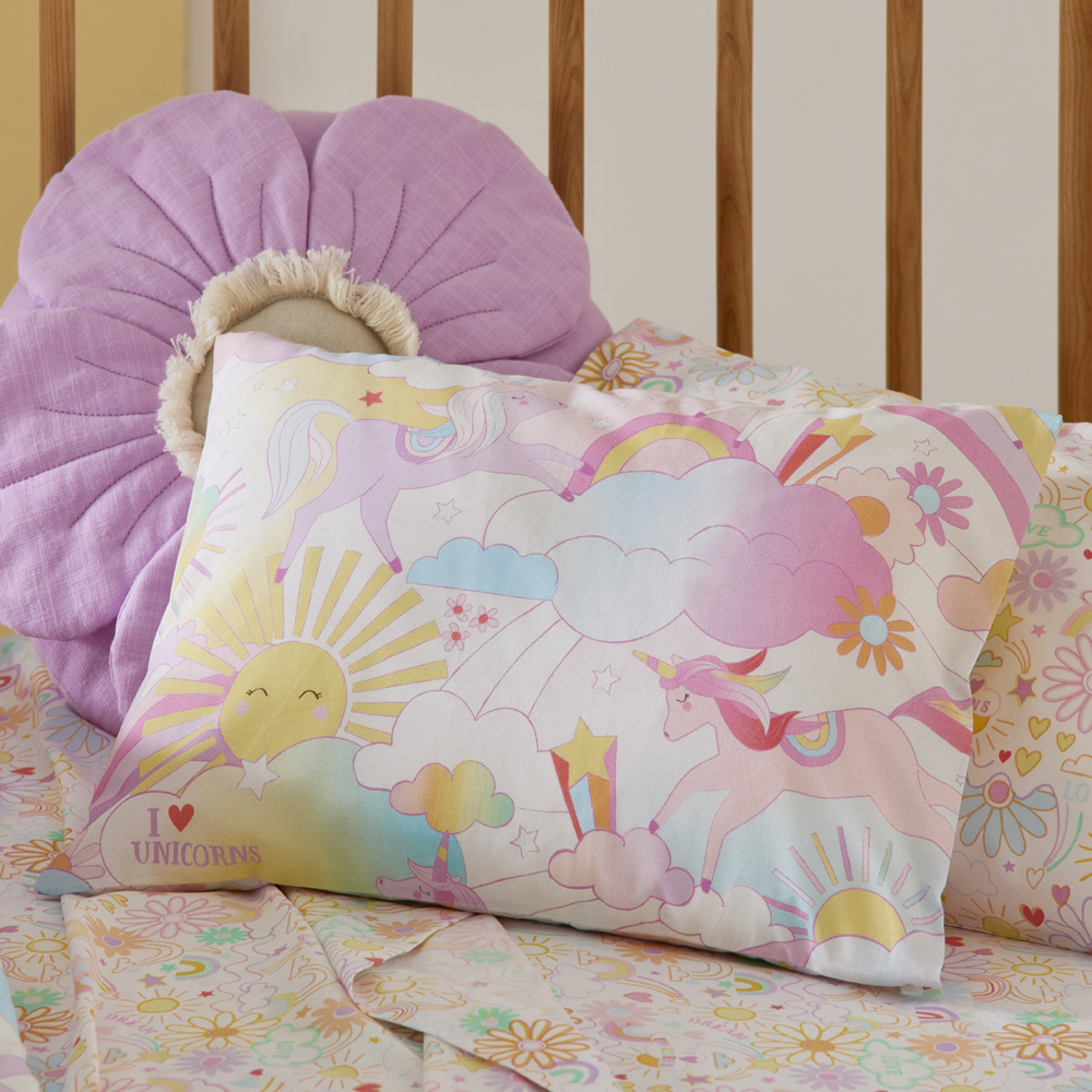 Adairs Kids - Stonewashed Cotton I Love Unicorns Rainbow Cot Quilt ...