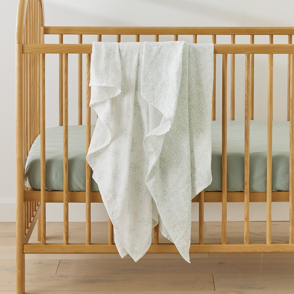 Adairs Baby - Fluttering Leaf Sage Natural Cotton Muslin Baby Swaddles ...